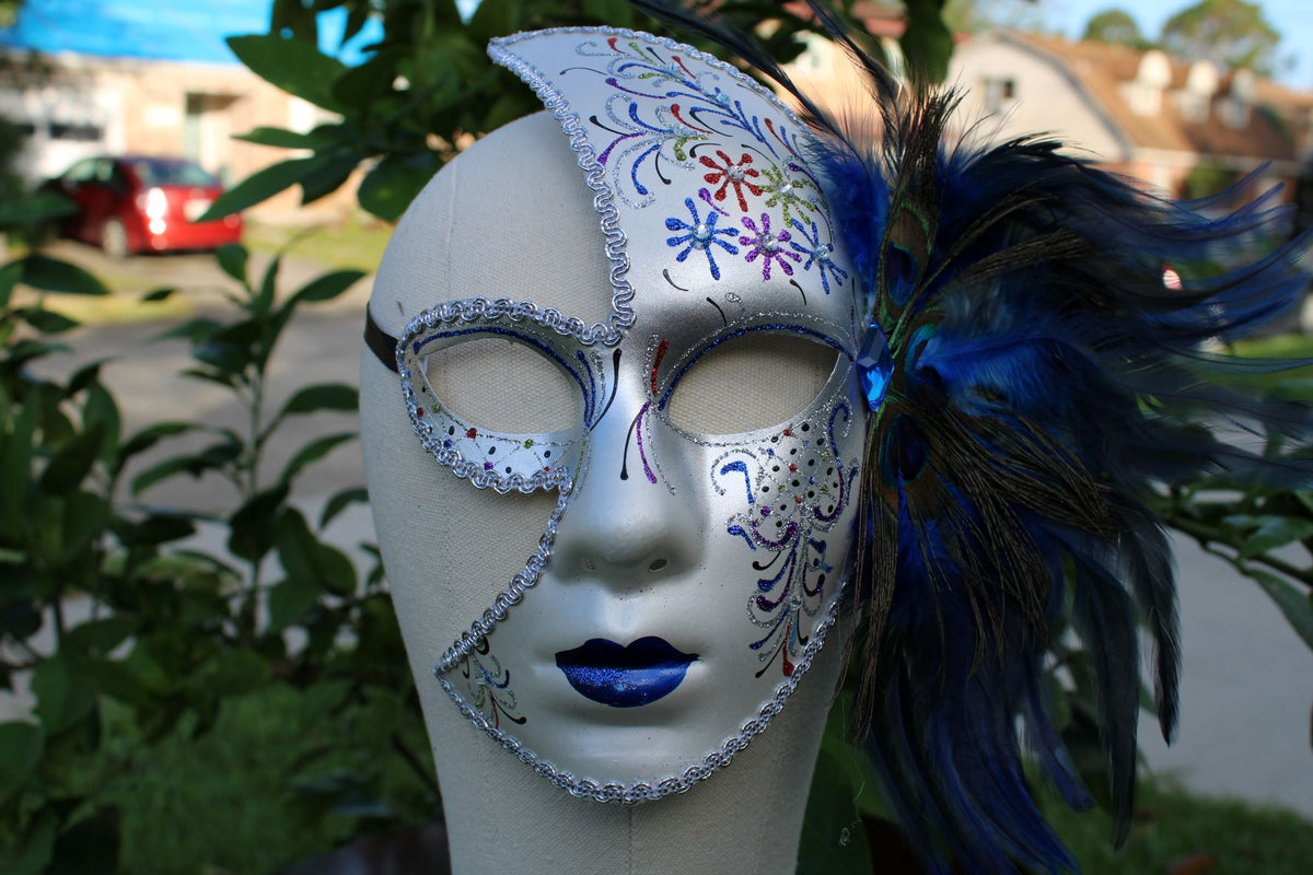 Venetian Style (Half) Mask w/ Peacock Feathers – Bayou Gumbo Souvenir